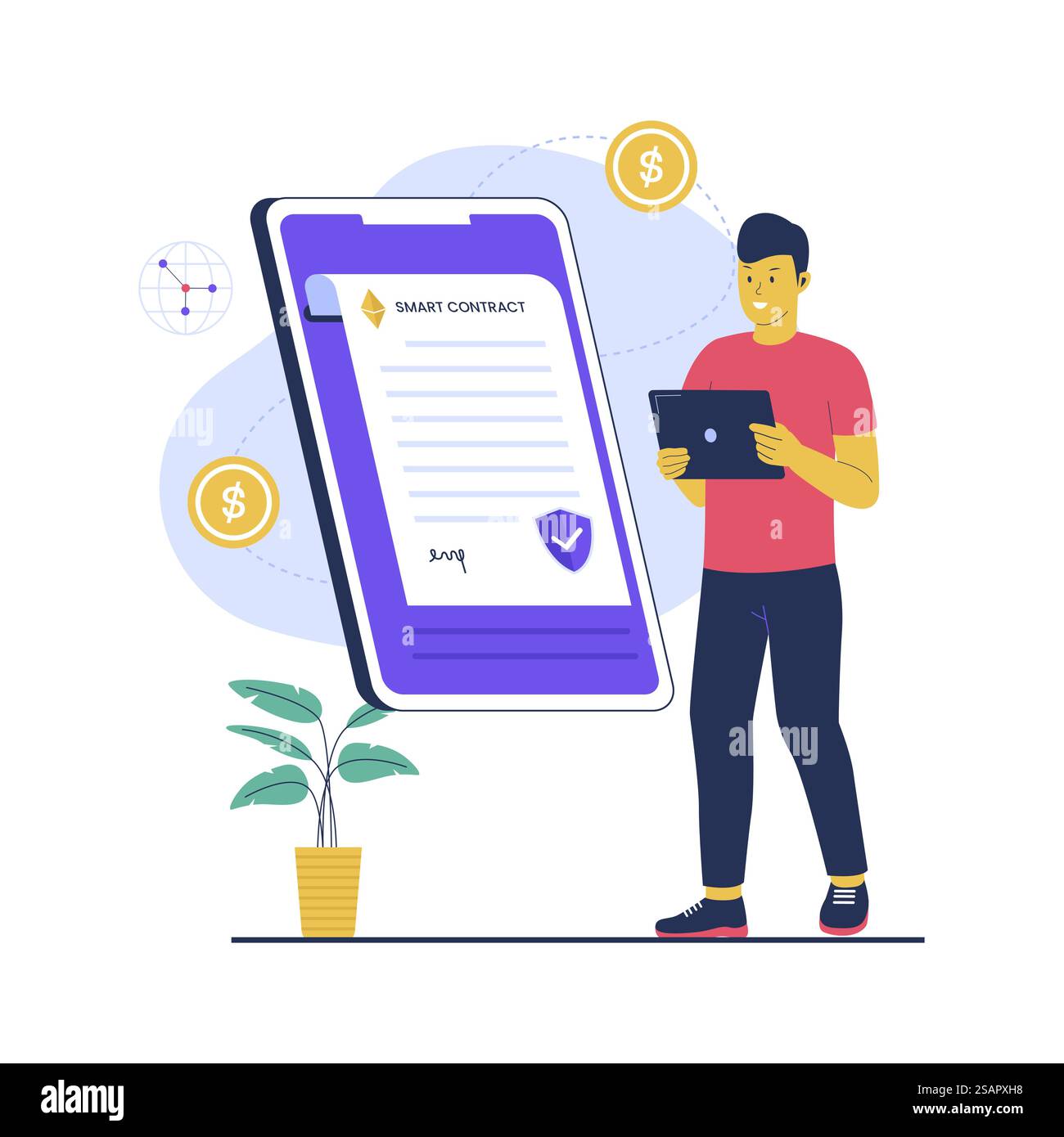 Concept Illustration Of Smart Contract Technology Flat Vector Illustration Isolated On White