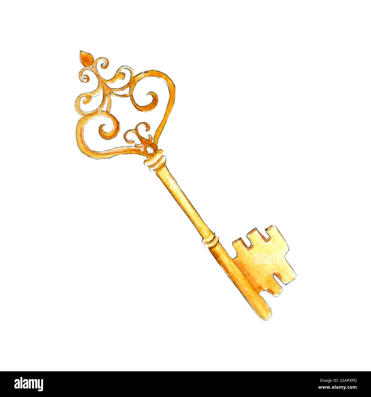 Watercolor old key . Hand drawn isolated illustration for cards ...