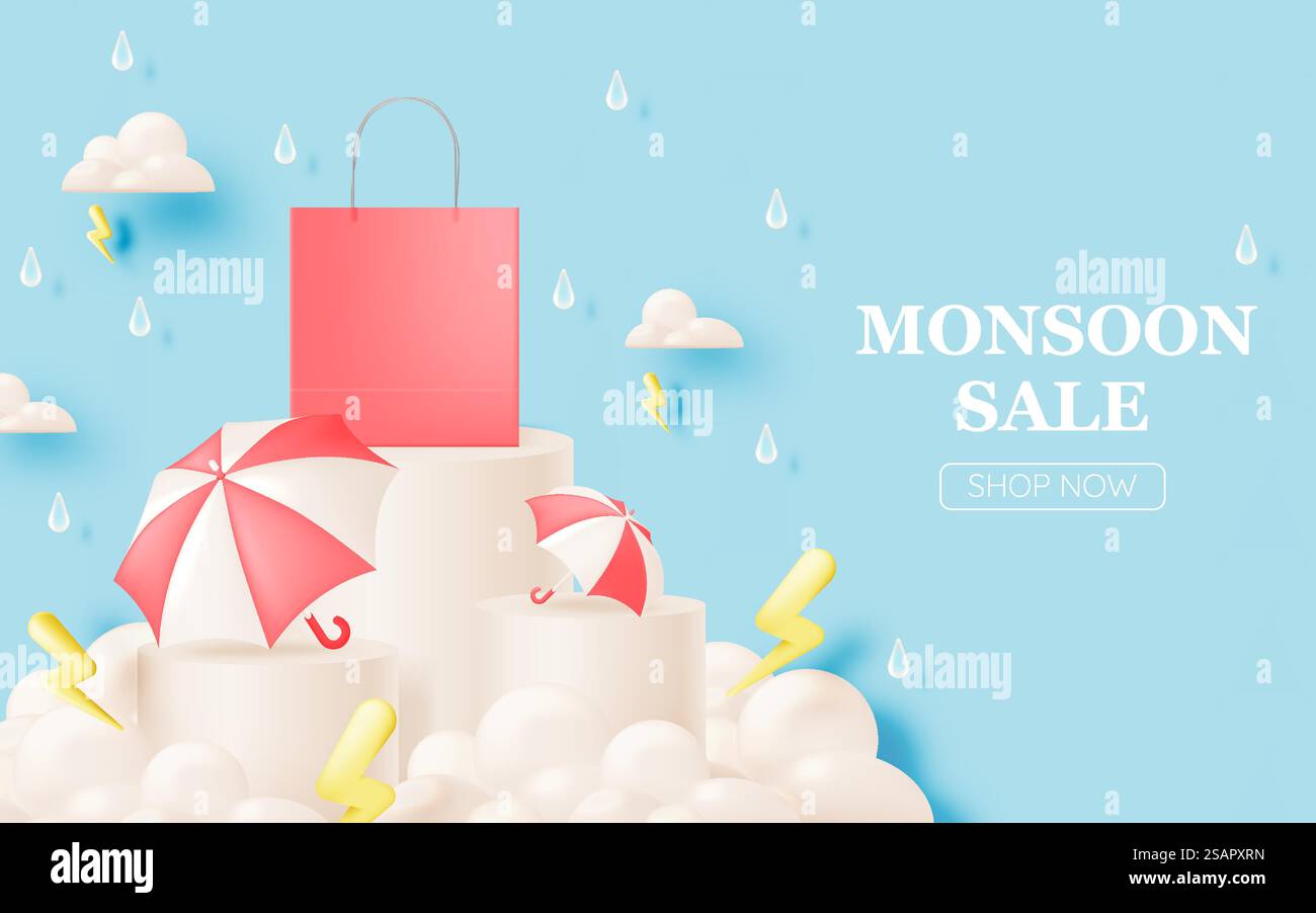 Cute umbrella for monsoon season with pastel color scheme and paper art ...