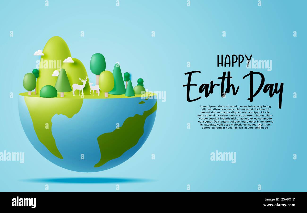 Happy earth day concept art with cute character design and pastel color ...