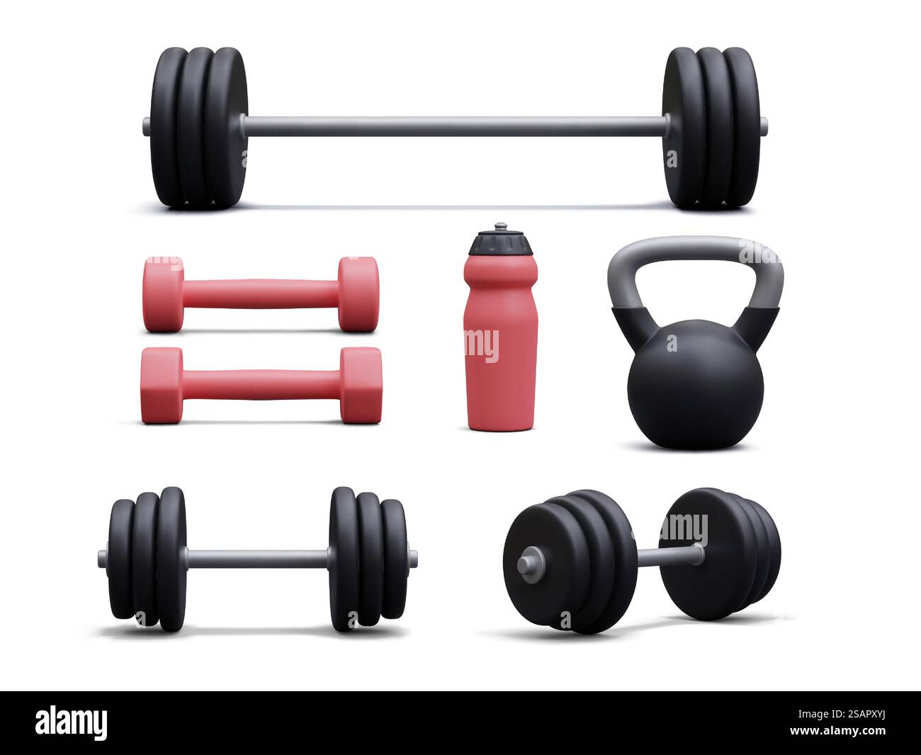 Set of 3d realistic bodybuilding equipment isolated on white background. Vector illustration ...