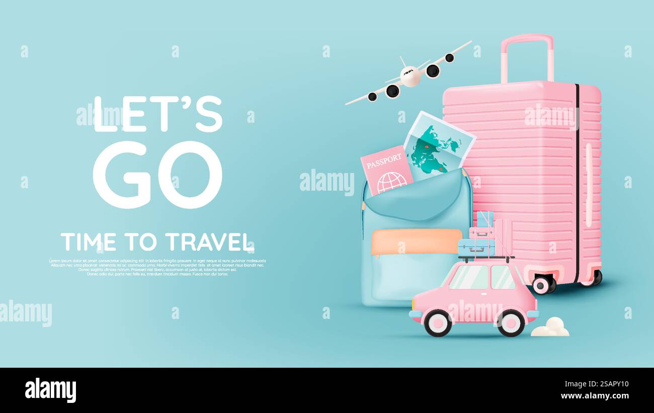 Luggage for travel in 3d realistic art style and pastel color vector ...