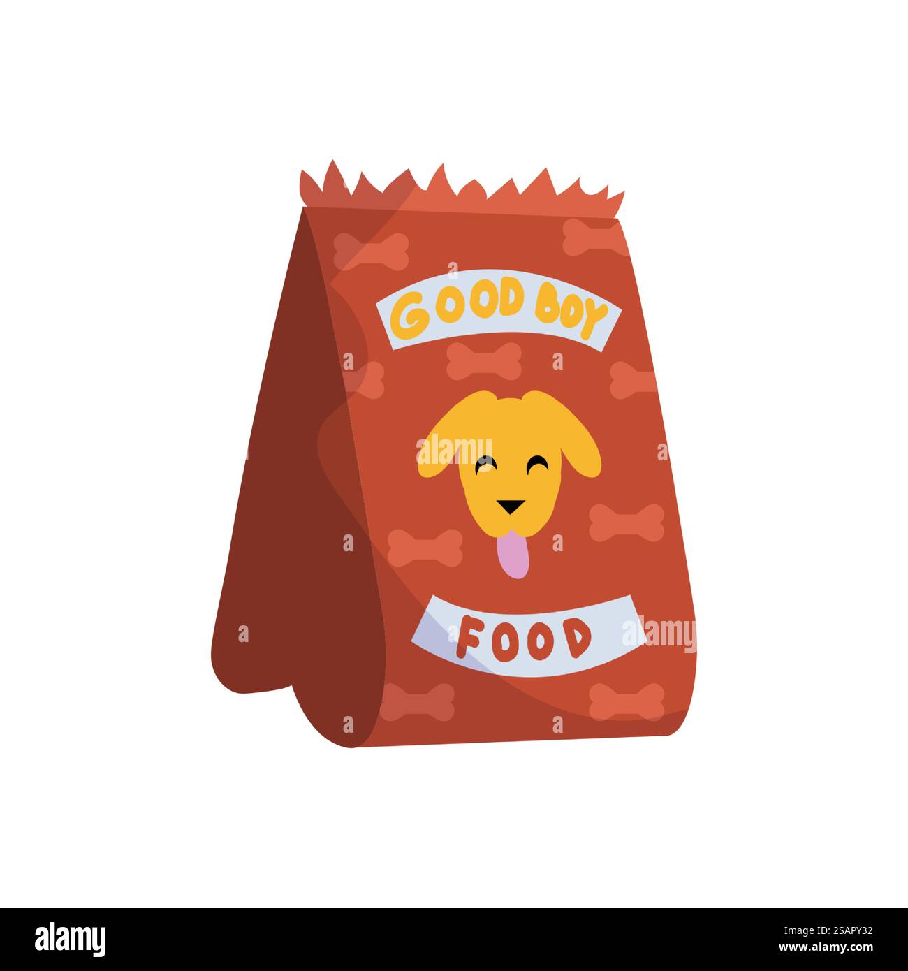 Cartoon package with dog food. Domestic animal feed. Isolated bag with ...