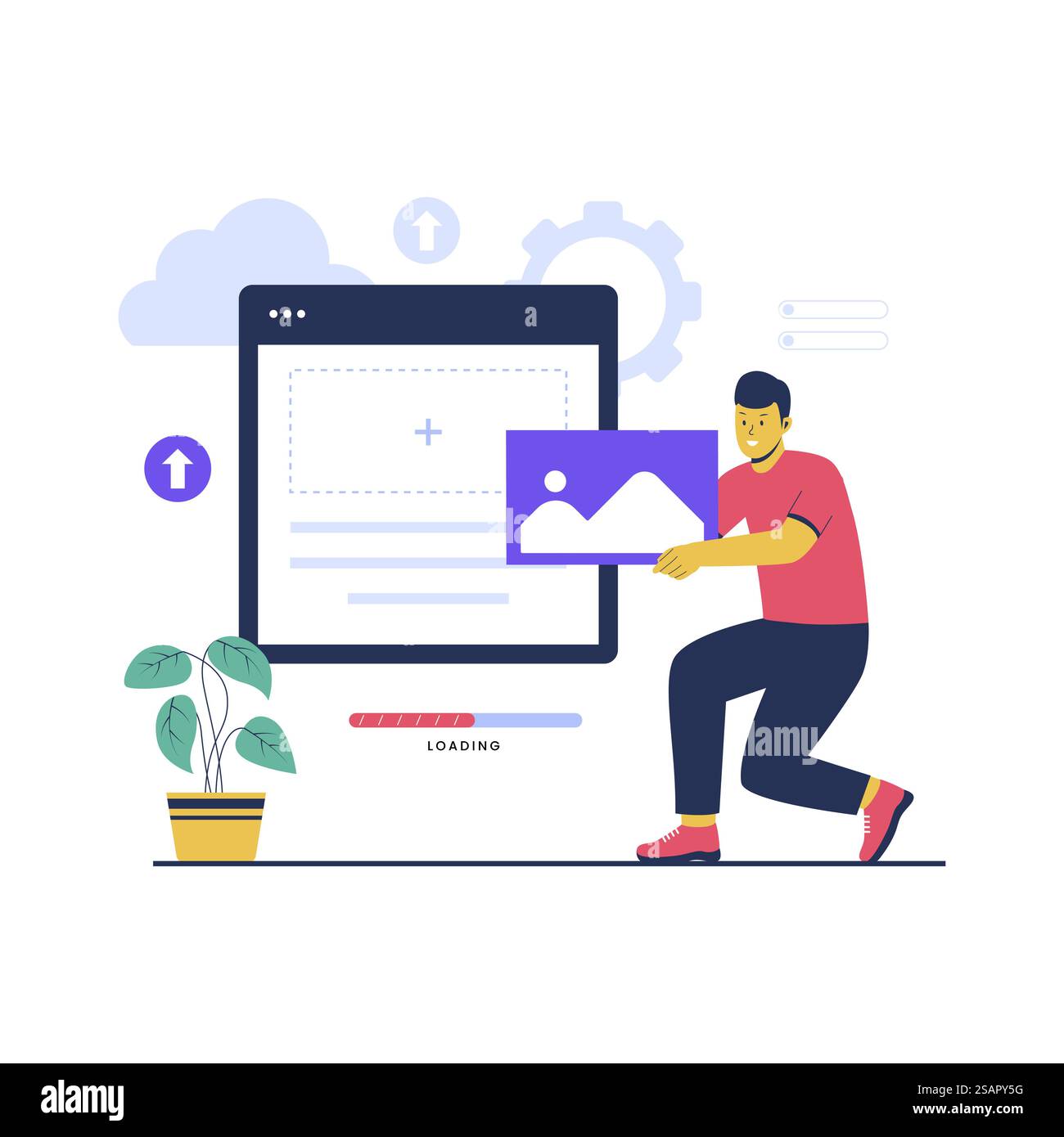 Concept illustration of image upload technology. Flat vector ...