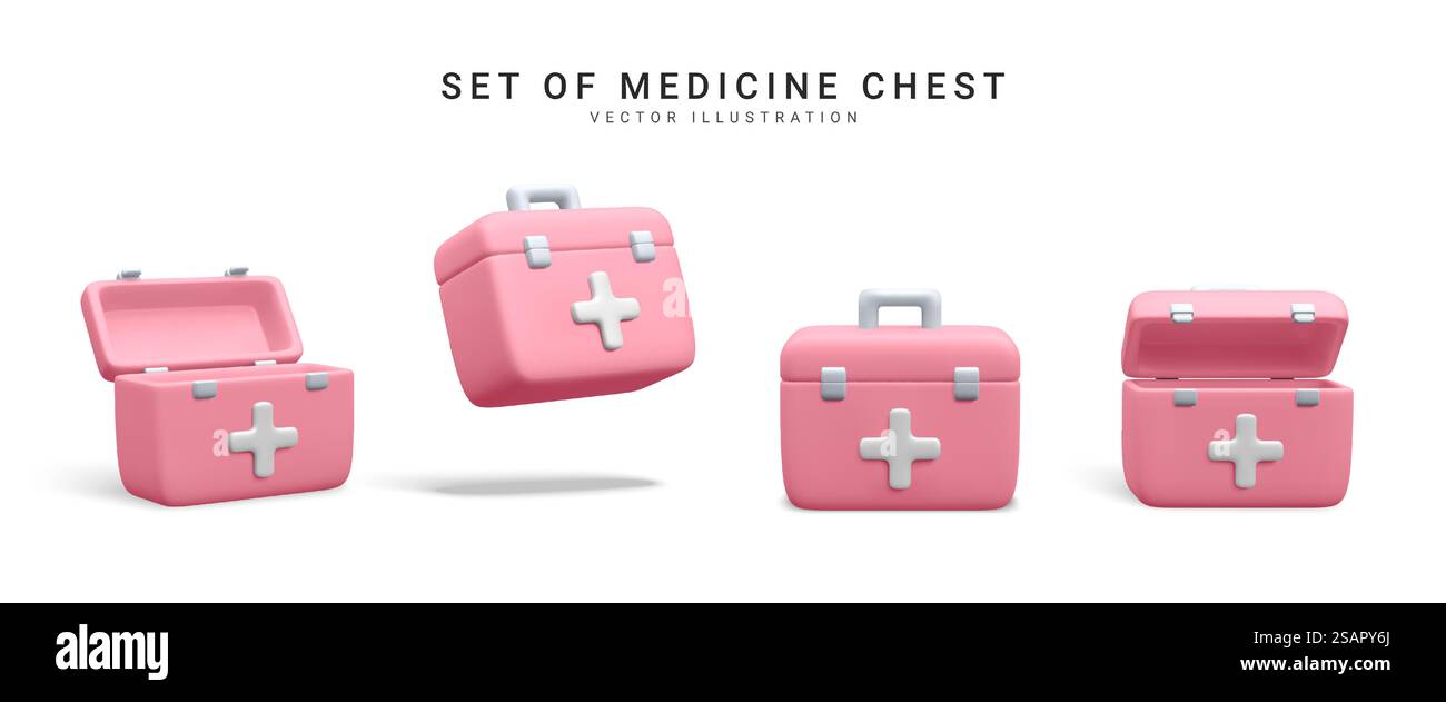 Set of 3d realistic medicine chest isolated on white background. First ...