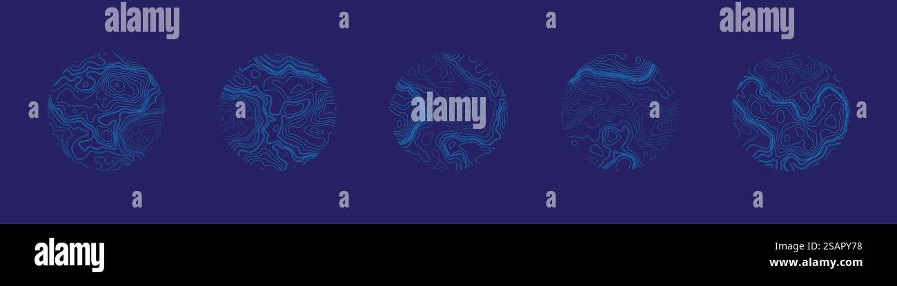 Various Contour Topographic Maps in Circles Set Vector Panoramic ...