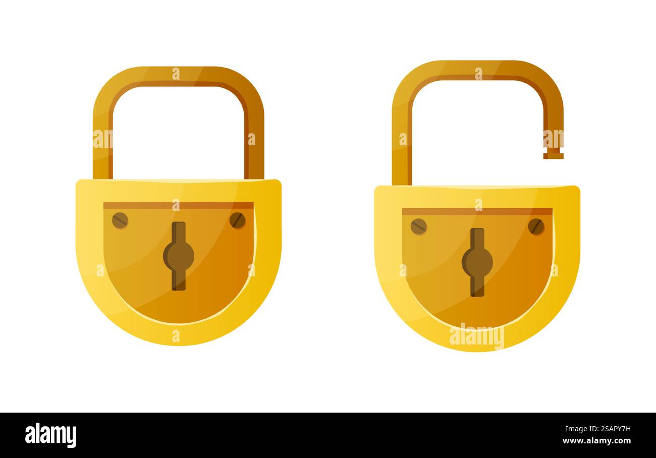 Open and closed lock. Cartoon data encryption and home security symbol ...