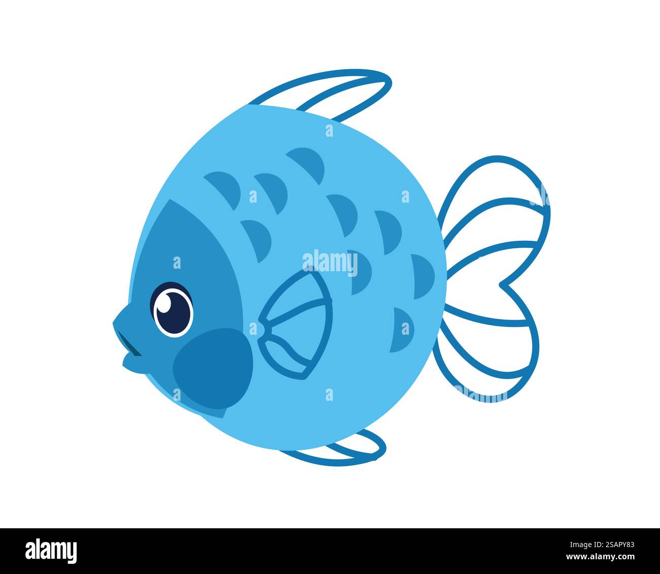 Cartoon sea fish with big eyes. Cute aquatic tropical animal. Undersea ...