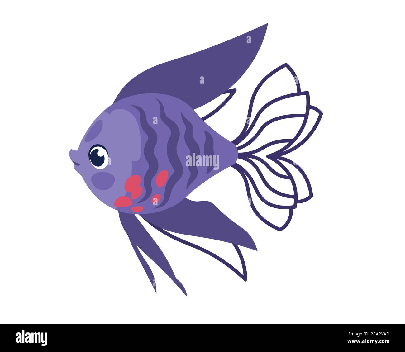 Cartoon fish. Cute violet marine animal. Underwater tropical creature ...