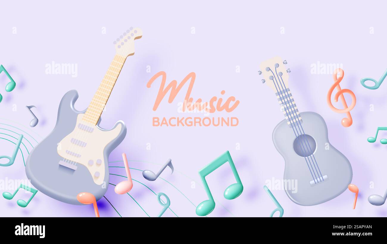 Electric Guitar and Ukulele with Music notes, song, melody or tune 3d ...