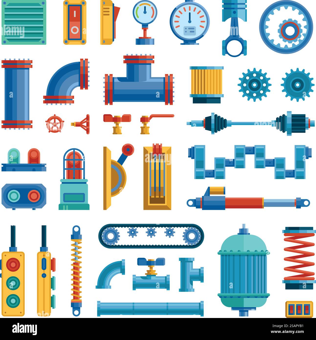 Machine parts. Mechanical details and robots components. Workshop equipment and accessories ...