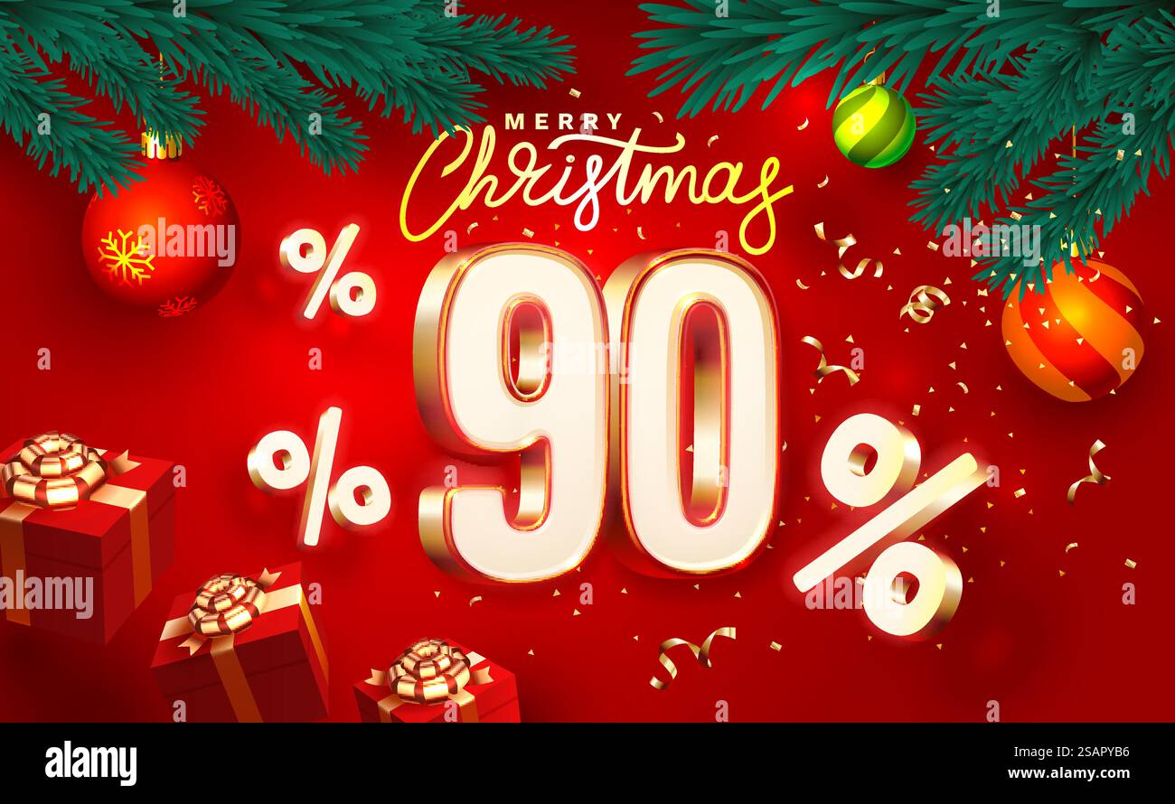 Merry Christmas, 90 percent Off discount. Sale banner and poster ...
