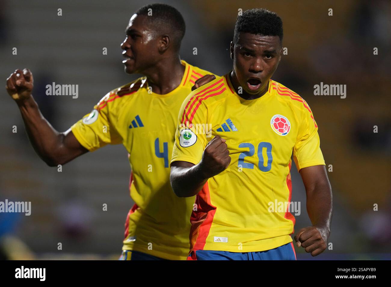 Colombia's John Montano celebrates scoring his side's third goal during ...