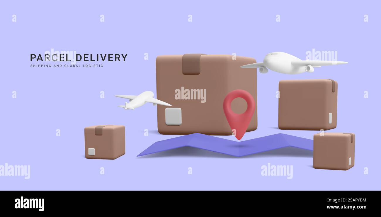 3d realistic banner for air shipping and global logistic. Concept for ...