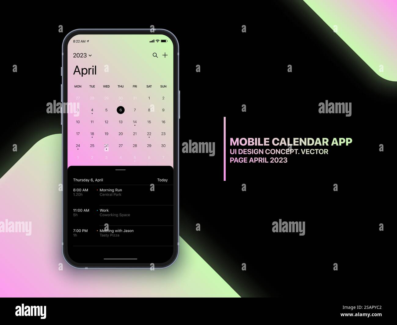 Mobile App Calendar April 2023 Page with To Do List and Tasks Vector UI ...