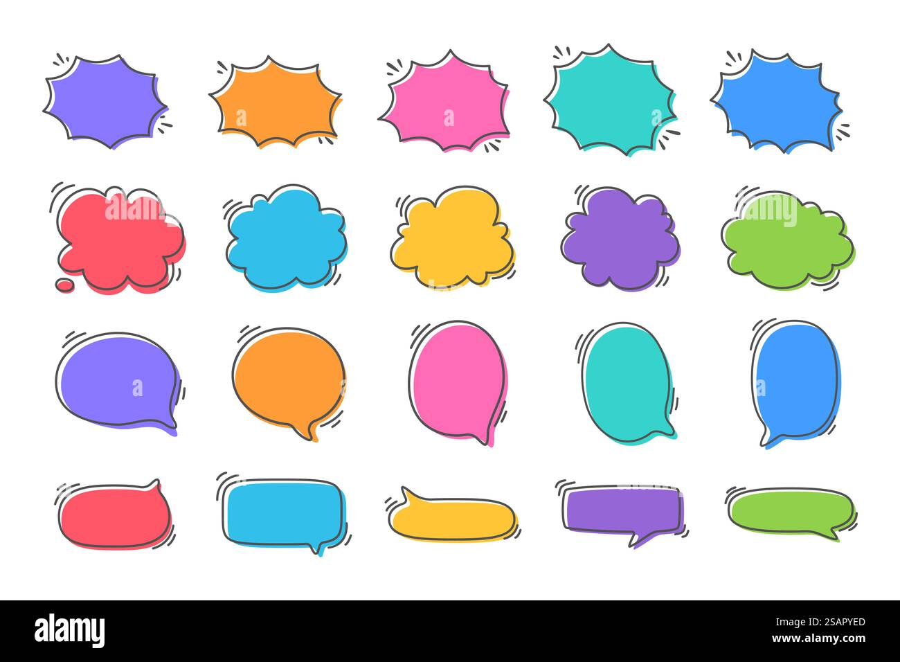 Hand drawn text box. Cute cartoon style talking dialogue Stock Vector ...