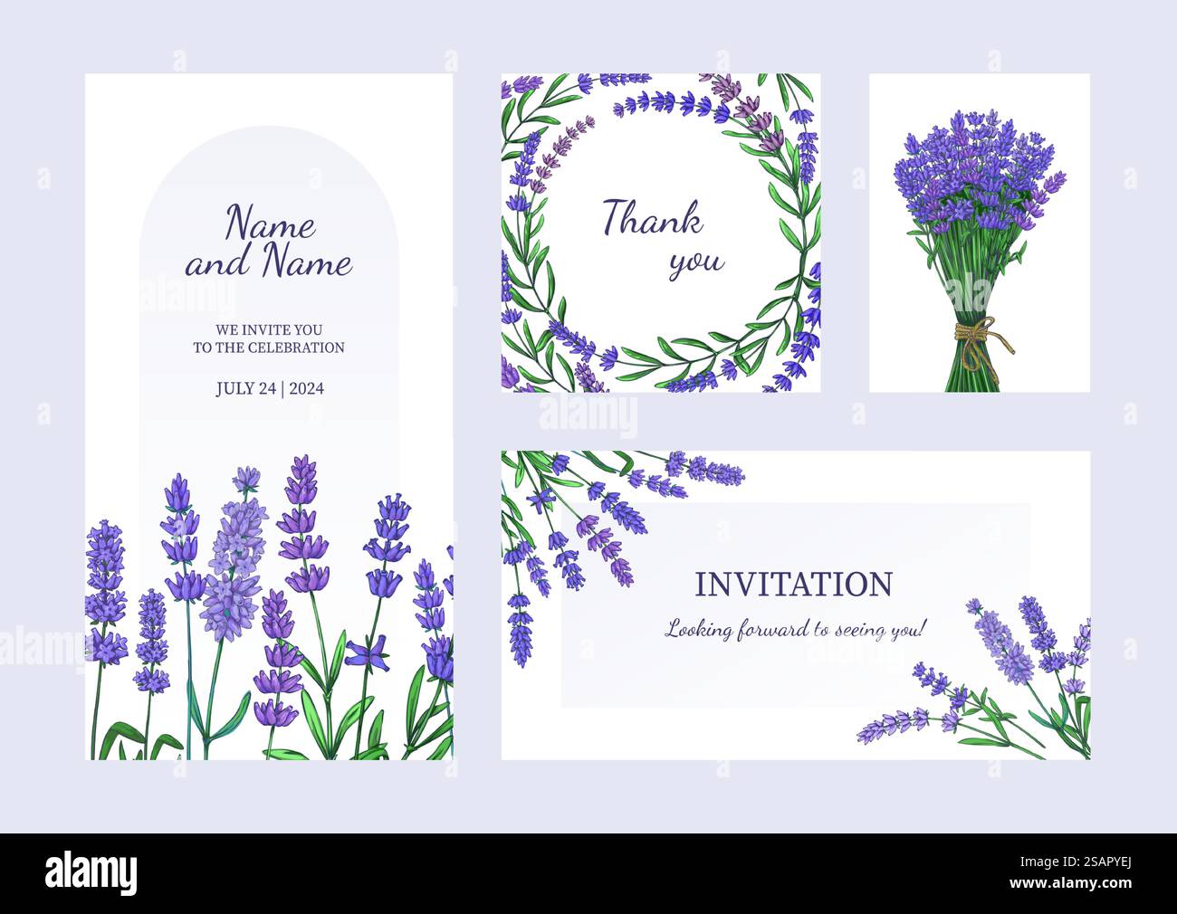 Lavender posters. Greeting card and invitation templates with bouquets ...