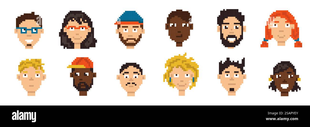 Game pixel avatar. Mobile gaming hero portrait. 8-bit character skin ...