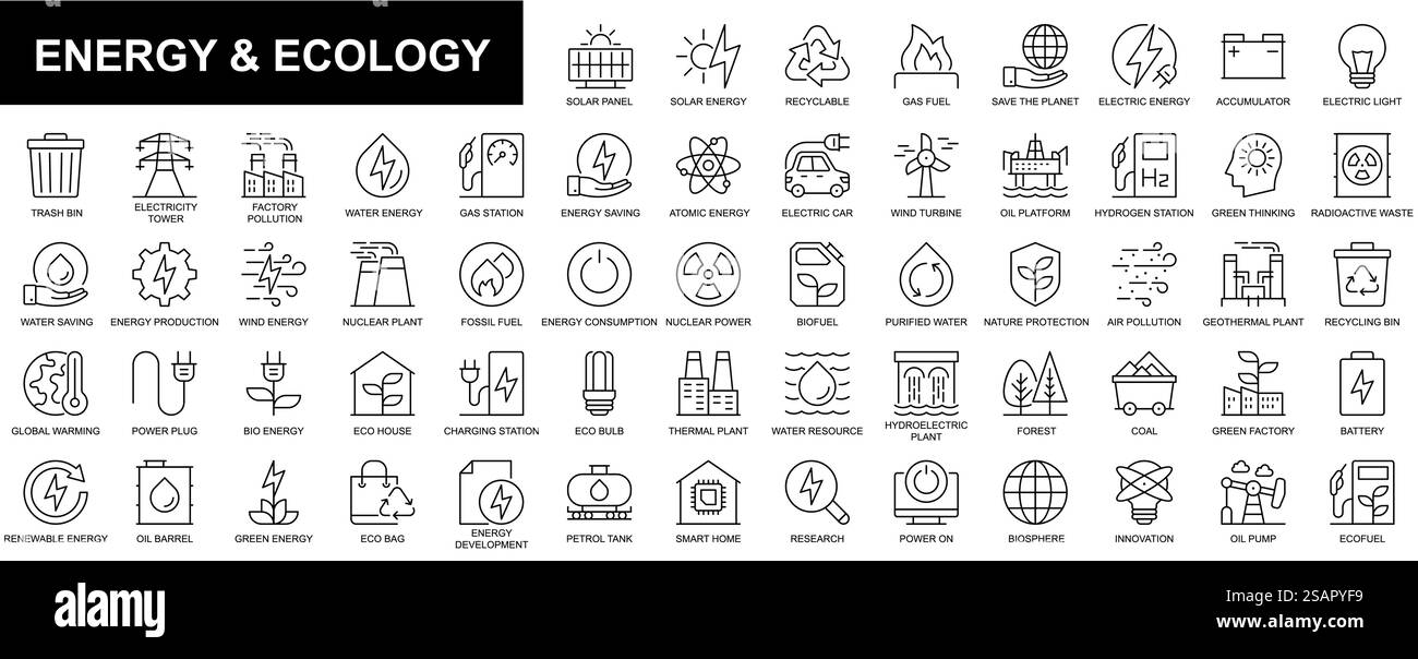 Energy and ecology web icons set in thin line design. Pack of solar ...