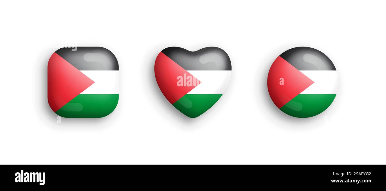 Palestine Official National Flag 3D Vector Glossy Icons In Rounded ...