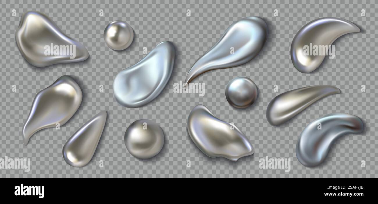 Realistic metal drops. 3D chrome paint splash. Mercury drip and liquid ...