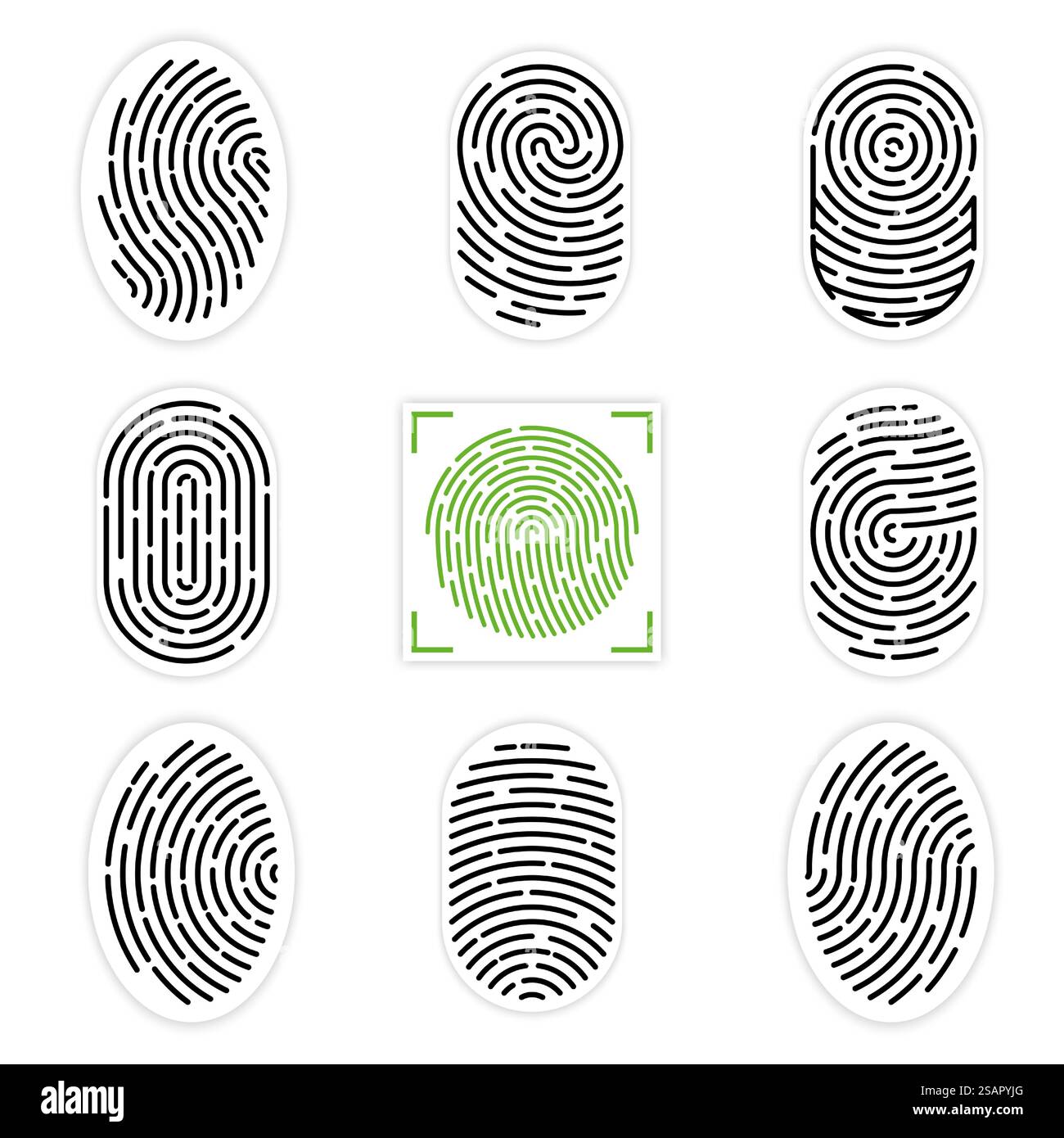 Set Of Vector Illustrations Of Security Fingerprint Authentication