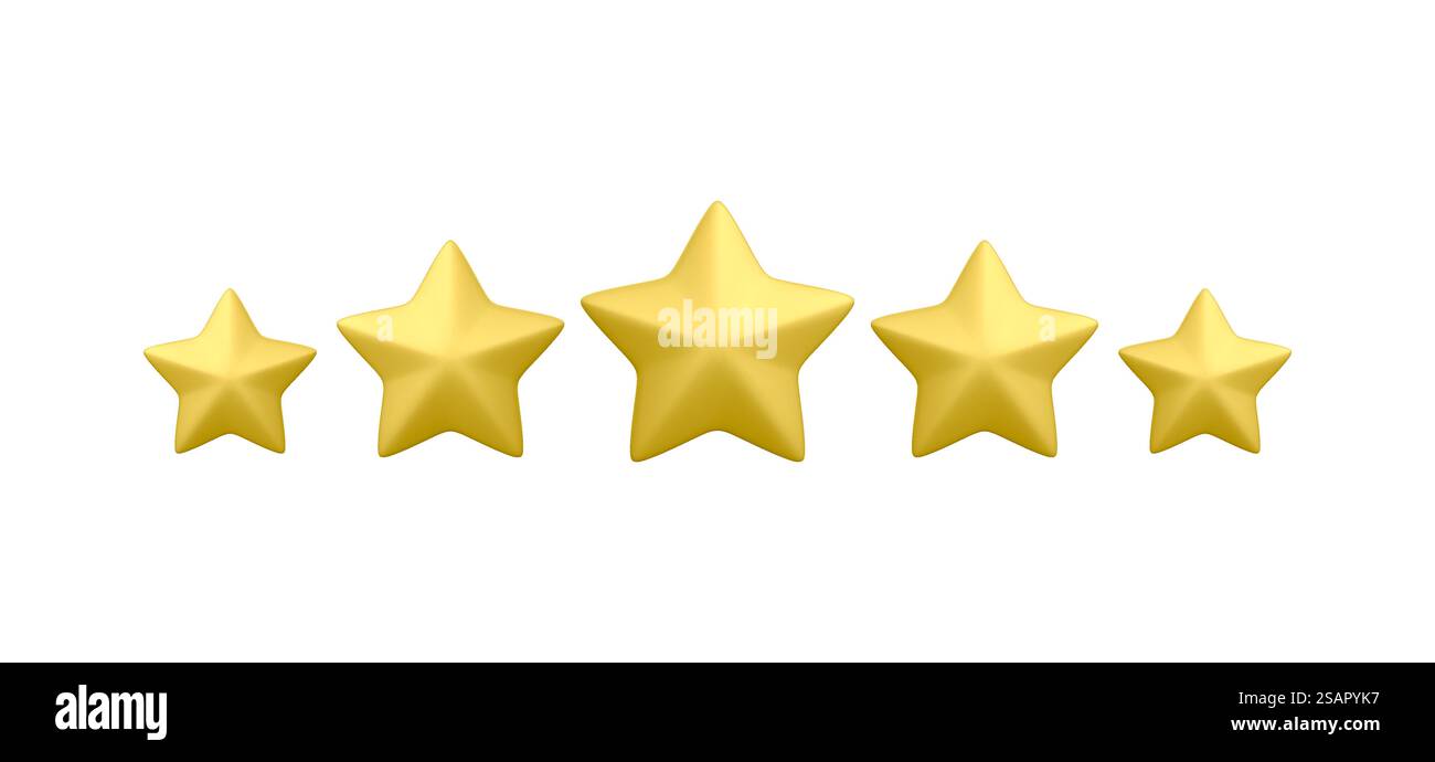 3d realistic five golden stars isolated on white background. Customer ...