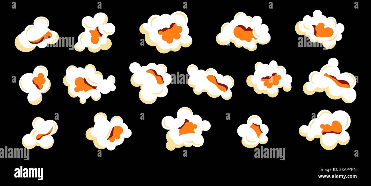 Cartoon popcorn. Movie popped corn snack isolated set, various big ...