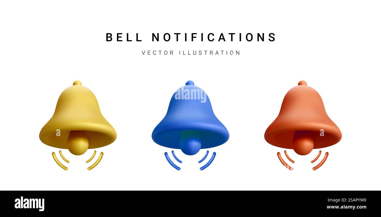 Set of 3d realistic bell isolated on white background. Vector ...