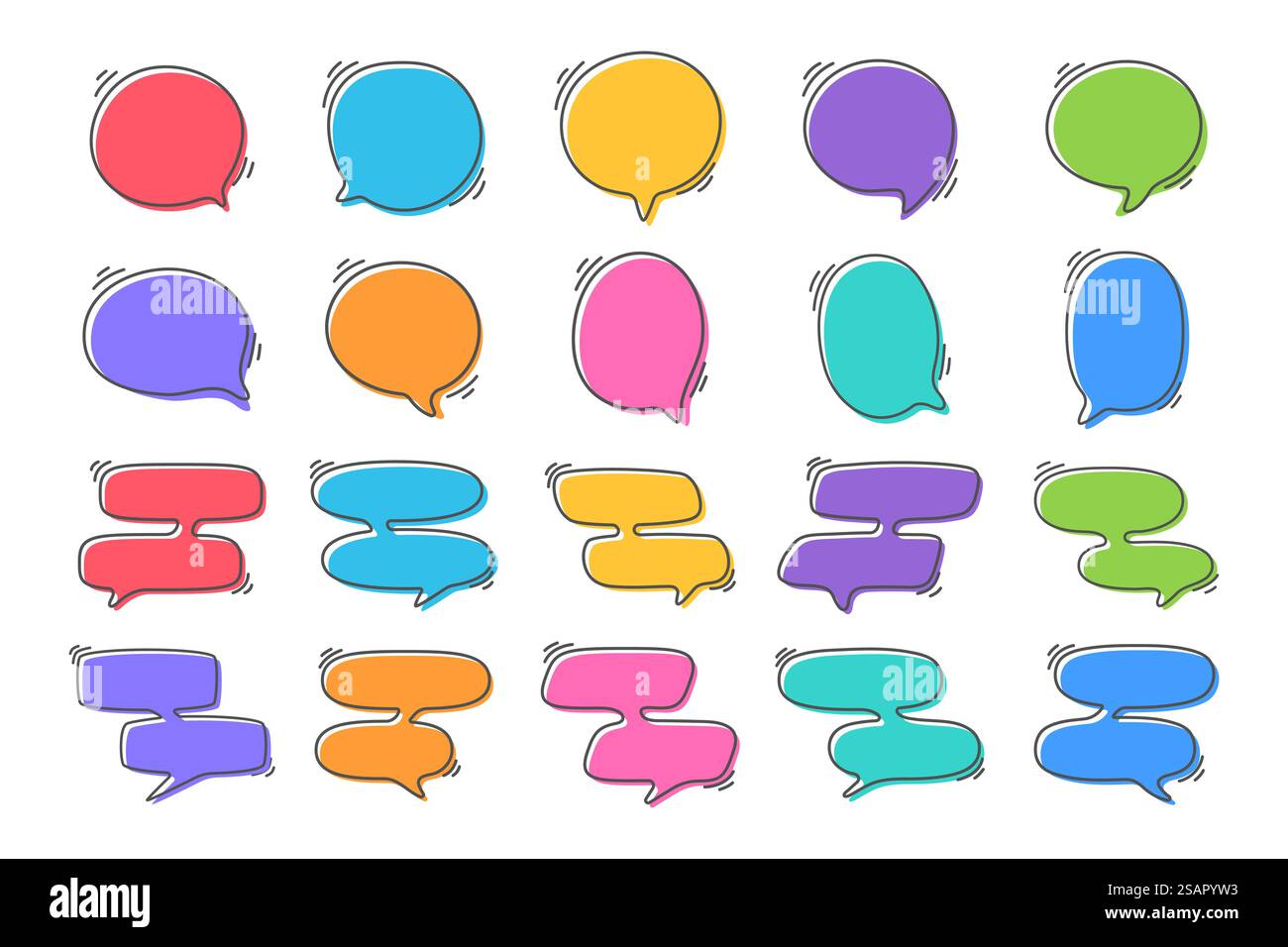 Hand drawn text box. Cute cartoon style talking dialogue Stock Vector ...