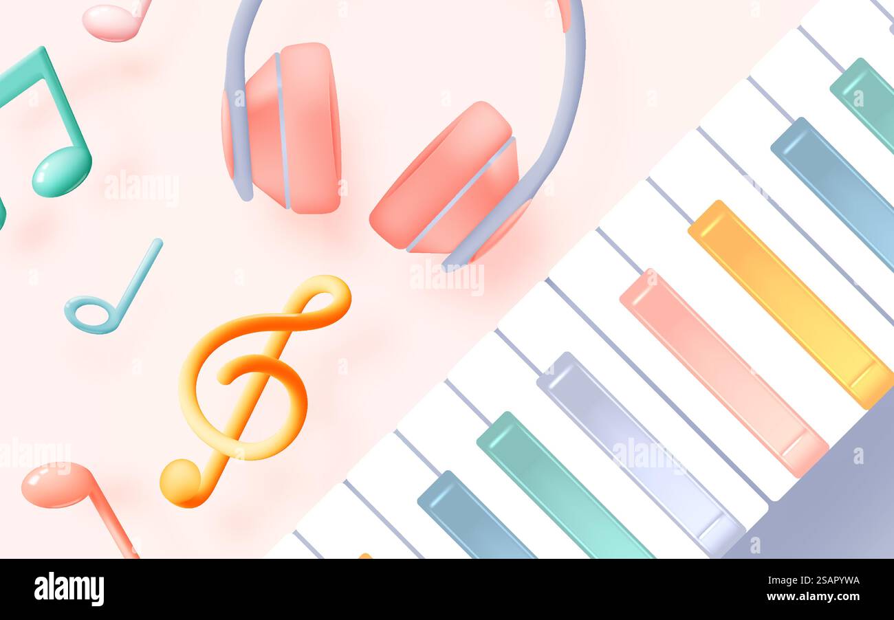 Music notes, song, melody or tune 3d realistic vector icon for musical ...