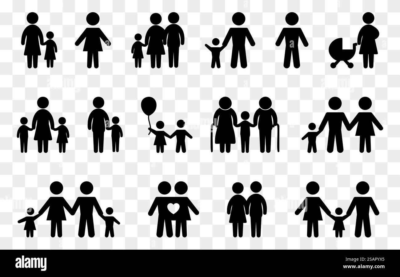 Family icons in black. Parents with children icons. Set of family ...