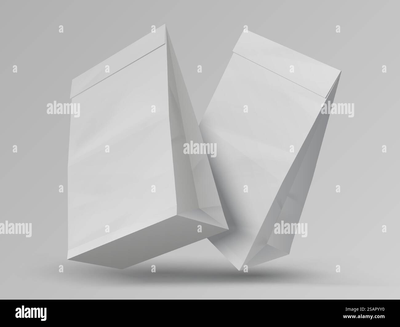 Food bags. Realistic white paper craft packages. Blank closed packets ...