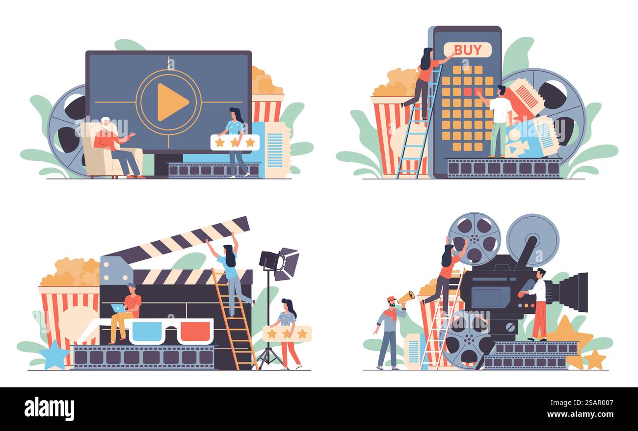 Movie making industry. Cinema production process. Workers with ...