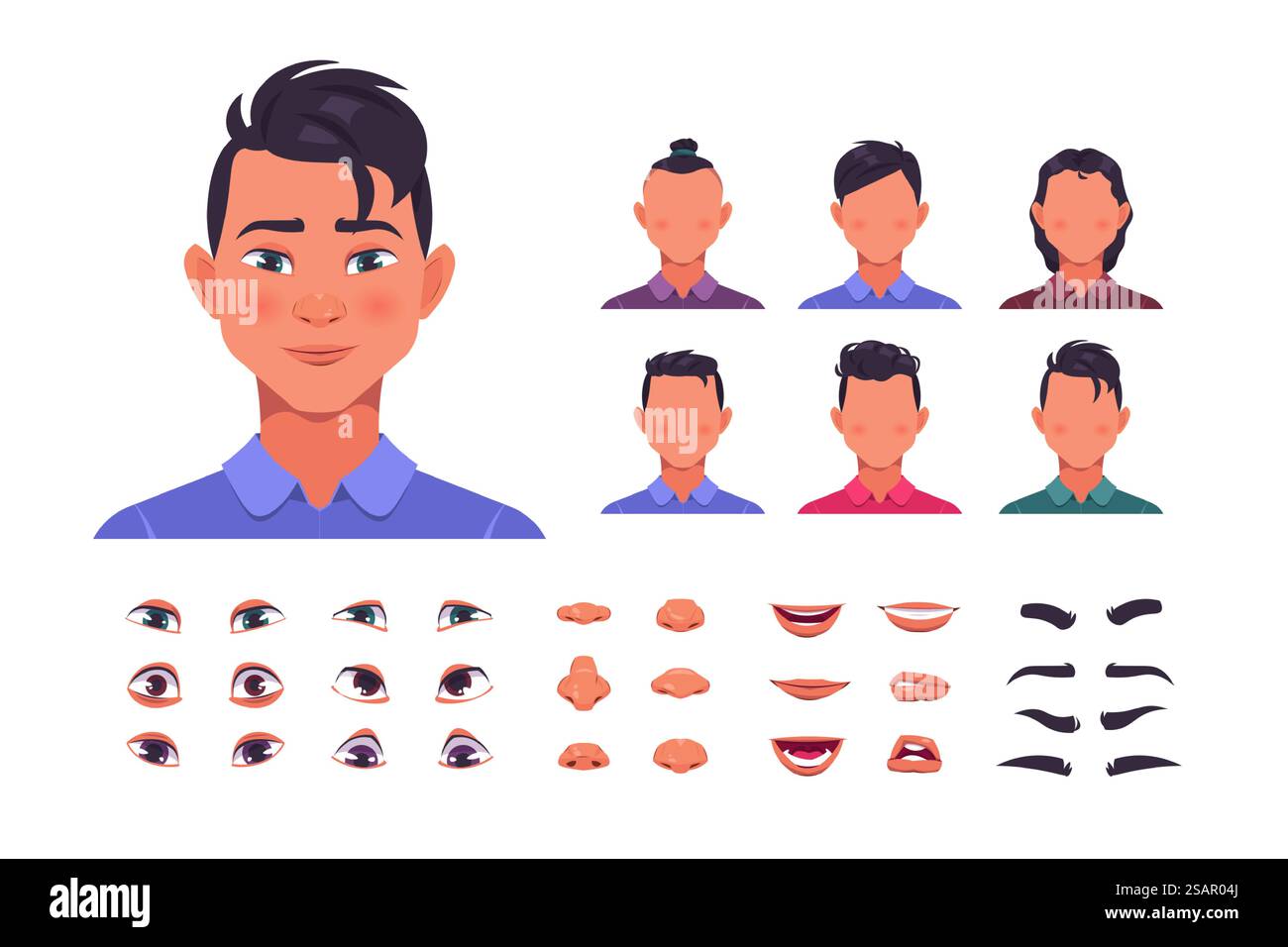 Male face constructor. Man character avatar kit with hair and face ...