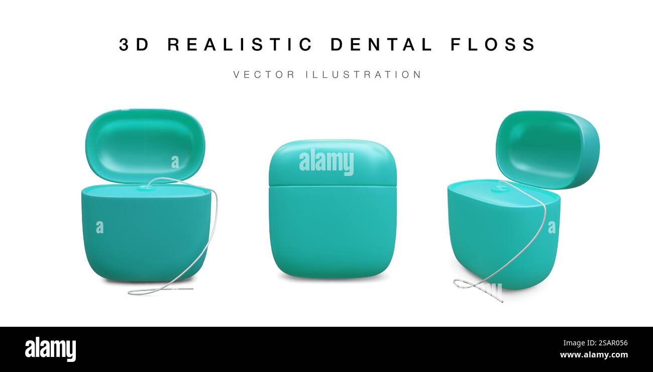 Set of realistic teeth floss isolated on white background. Concept 3d ...