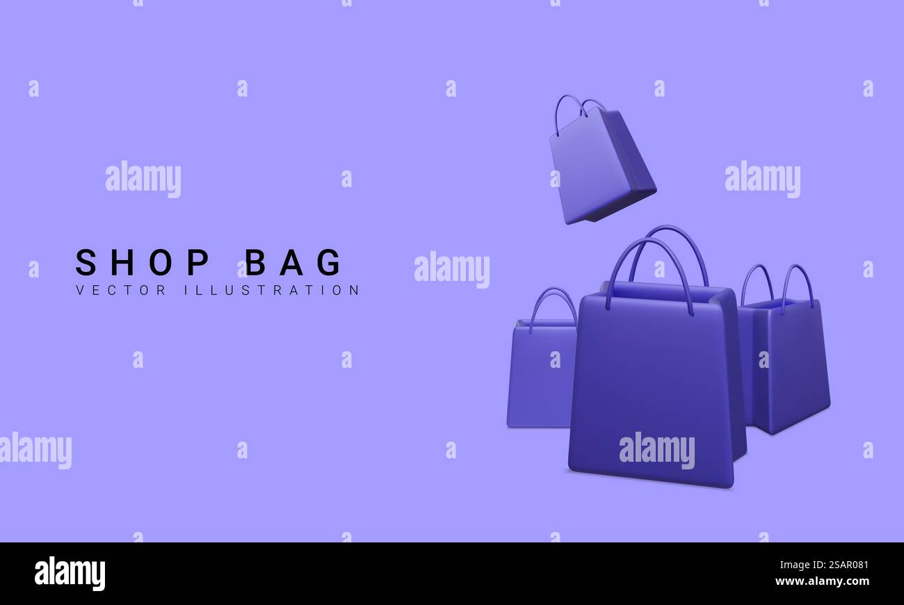 Set of 3d realistic colorful shopping bags. Vector Illustration Stock ...
