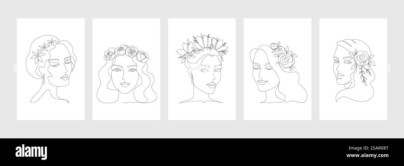 Woman with flower line art. Minimalist abstract continuous line woman ...