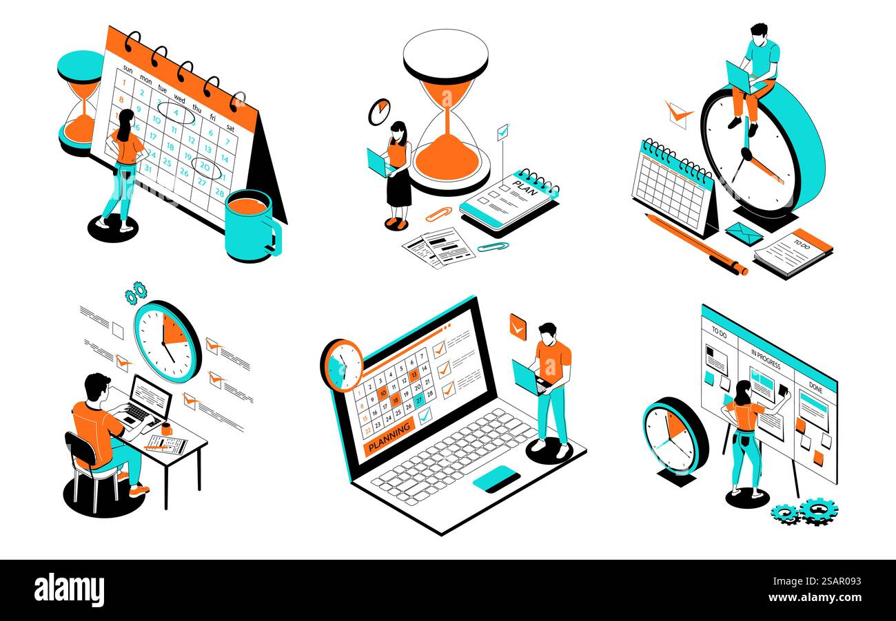 Task schedule. Office people organize effective work. Cartoon workers ...