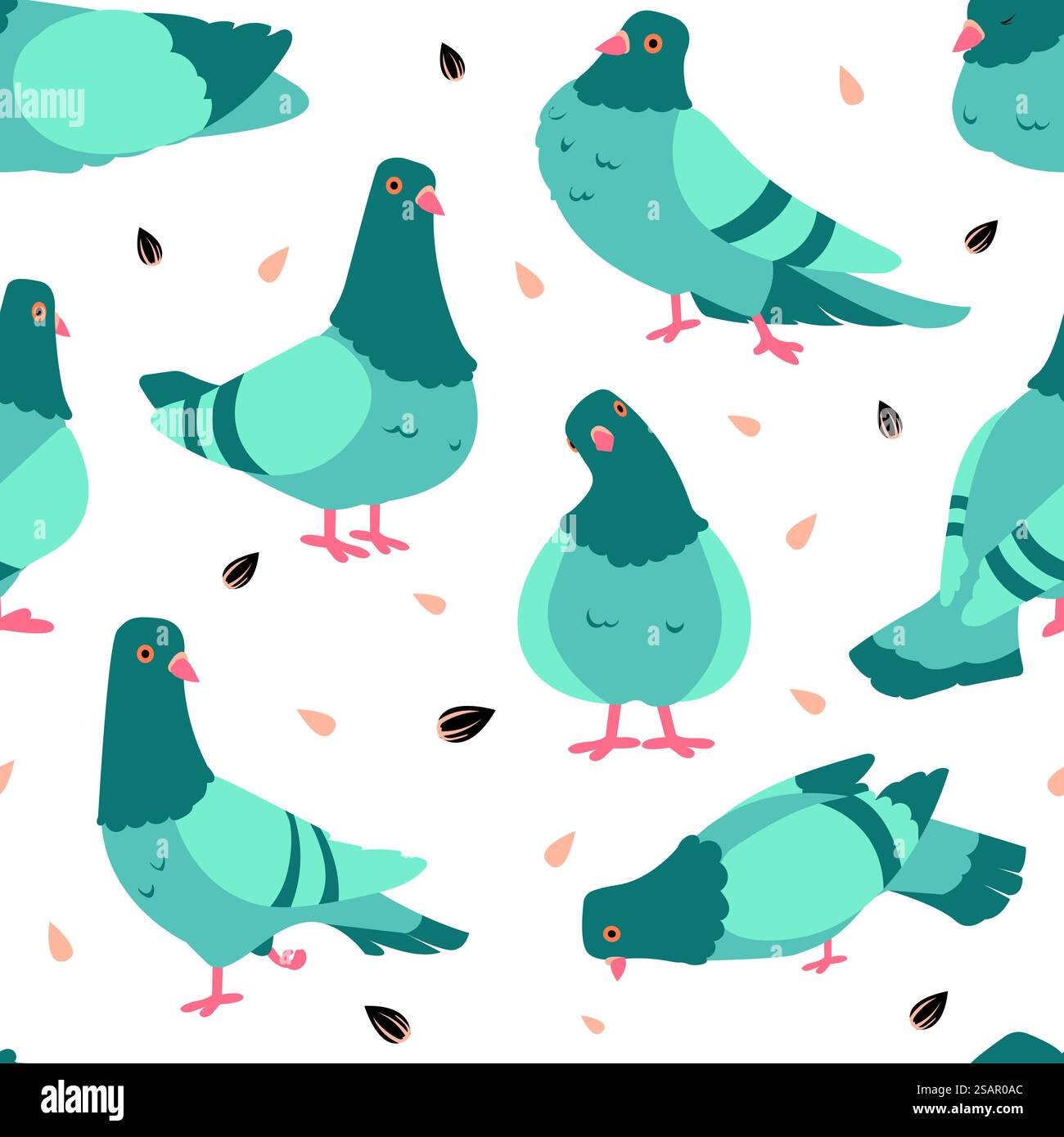 Pigeon pattern. Cartoon seamless texture of wild city birds. Funny ...