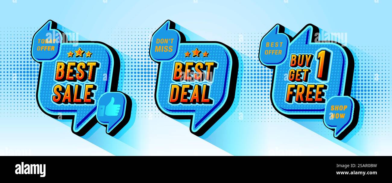 Best Sale, Best Deal, Buy 1 get 1 free tag and discount label sign ...