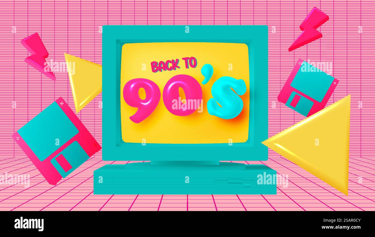Desktop PC in mood of 90’s nostalgia realistic 90’s pastel color scheme ...