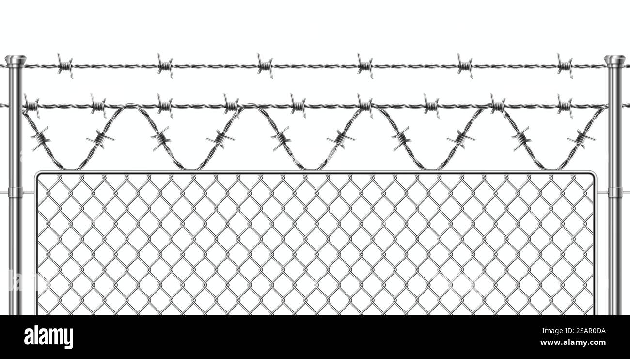 Barbwire fence. Realistic metal military border for secured territory ...