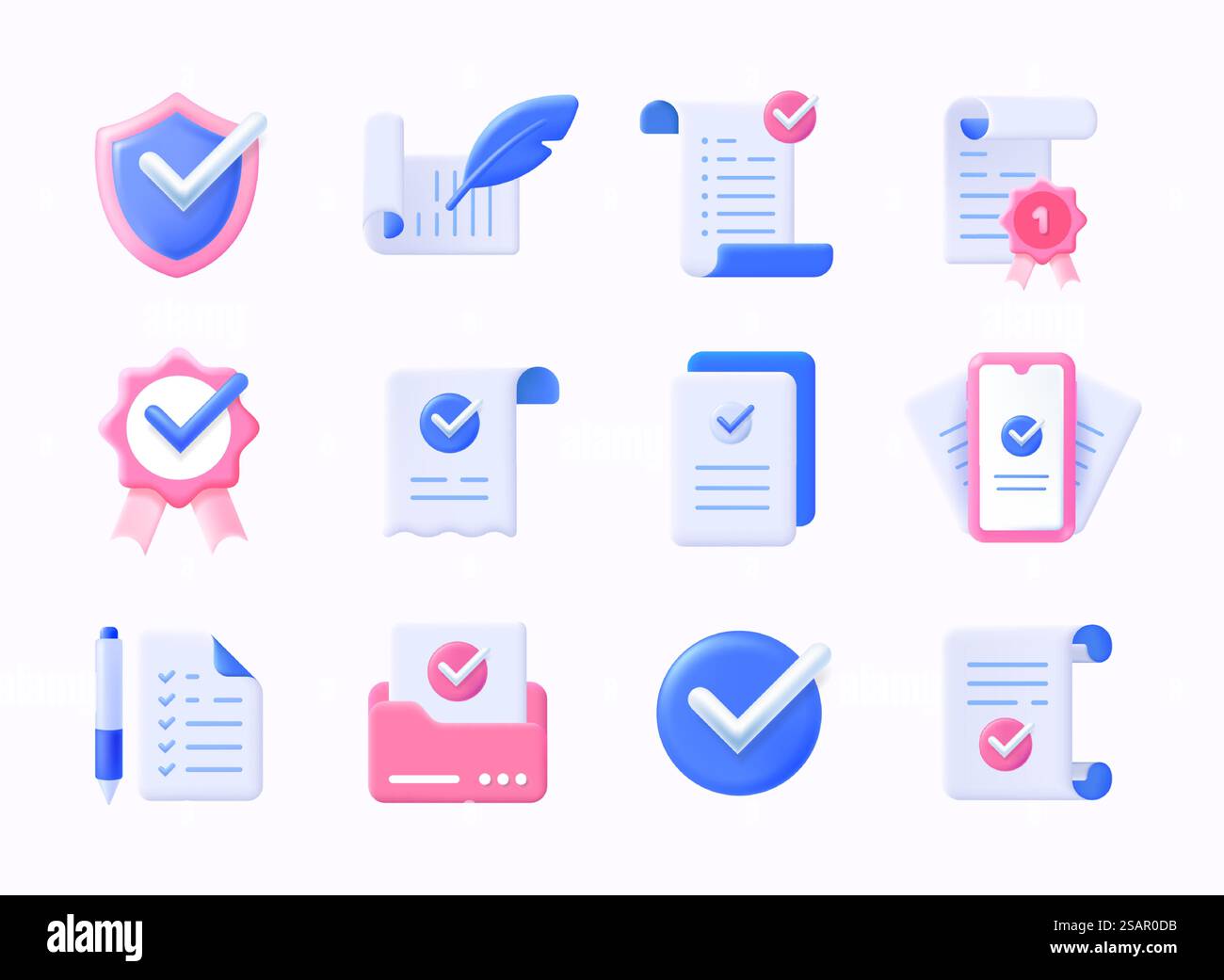 Realistic check icons. 3D plastic approve symbol and quality guarantee ...