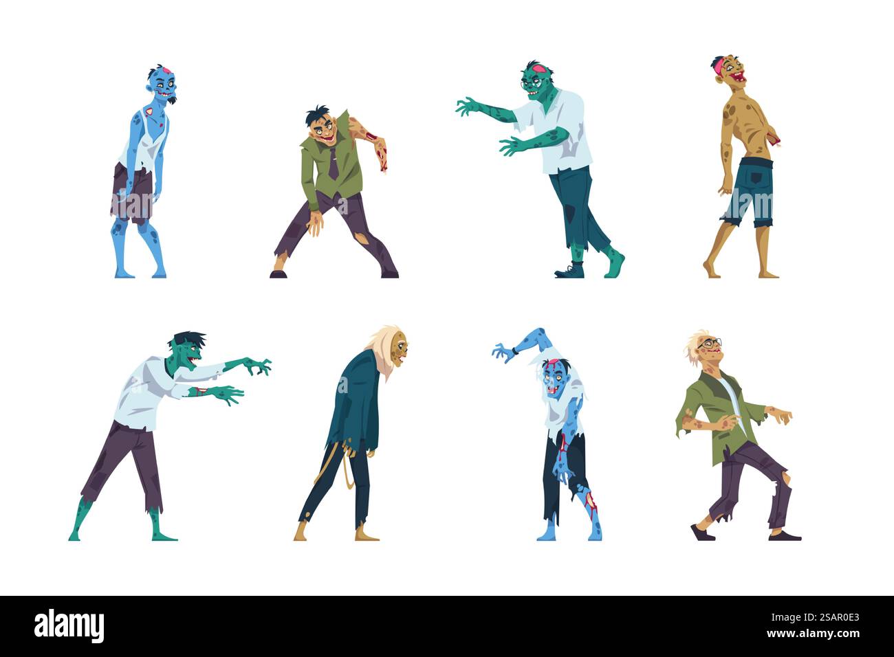 Zombies. Cartoon scary comic monsters and Halloween men or women ...