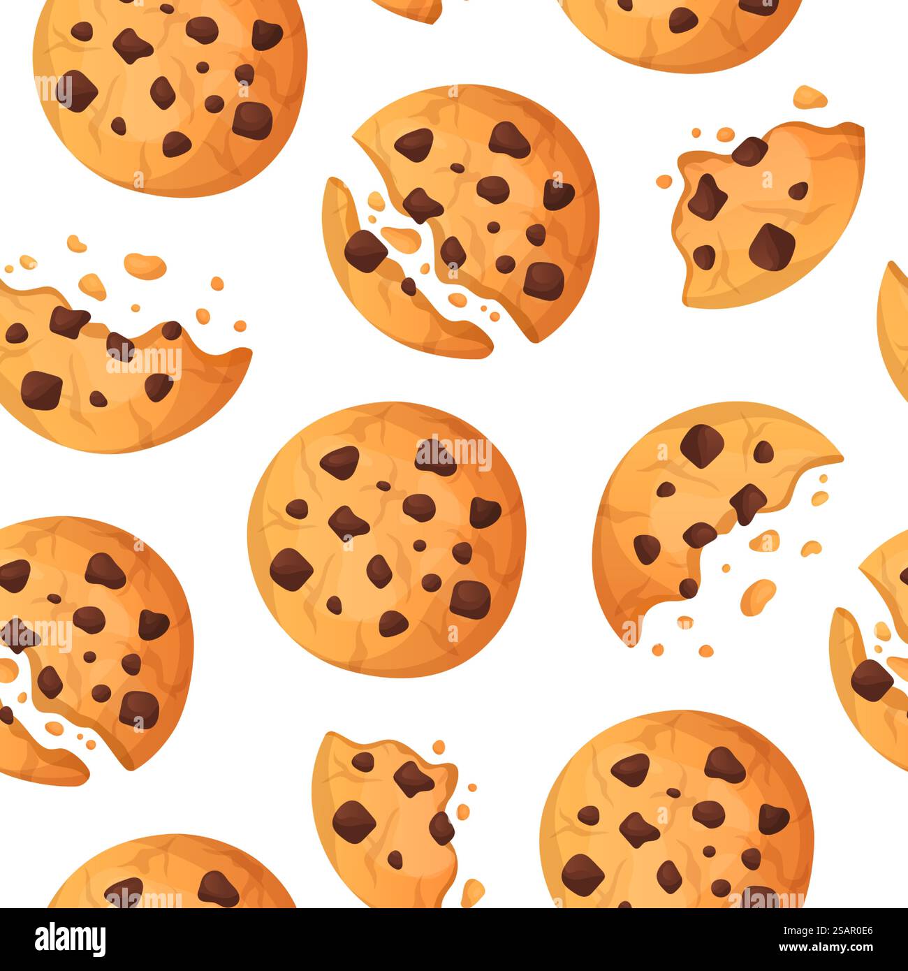 Cookie pattern. Cartoon wallpaper with cute chocolate biscuit pieces ...