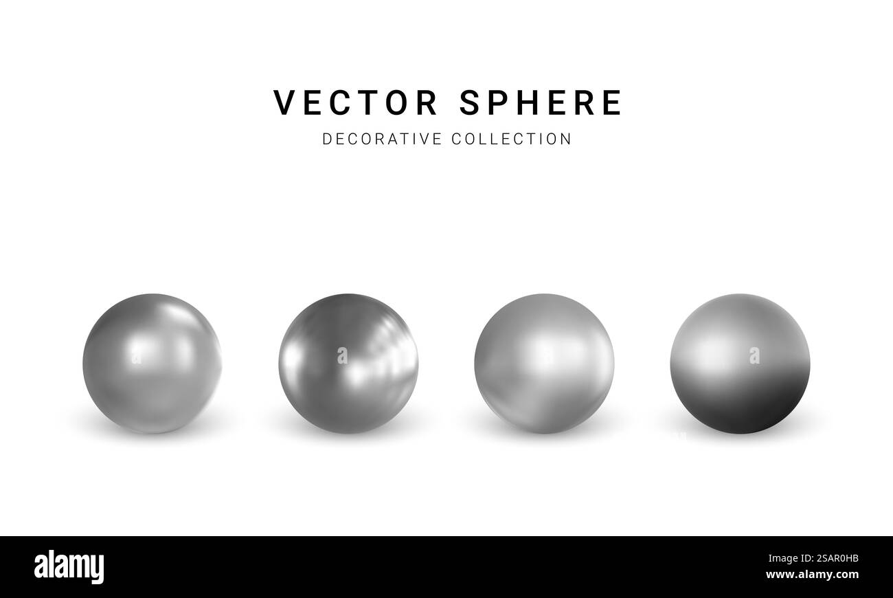 Set of silver sphere isolated on white background. Collection of bubble ...