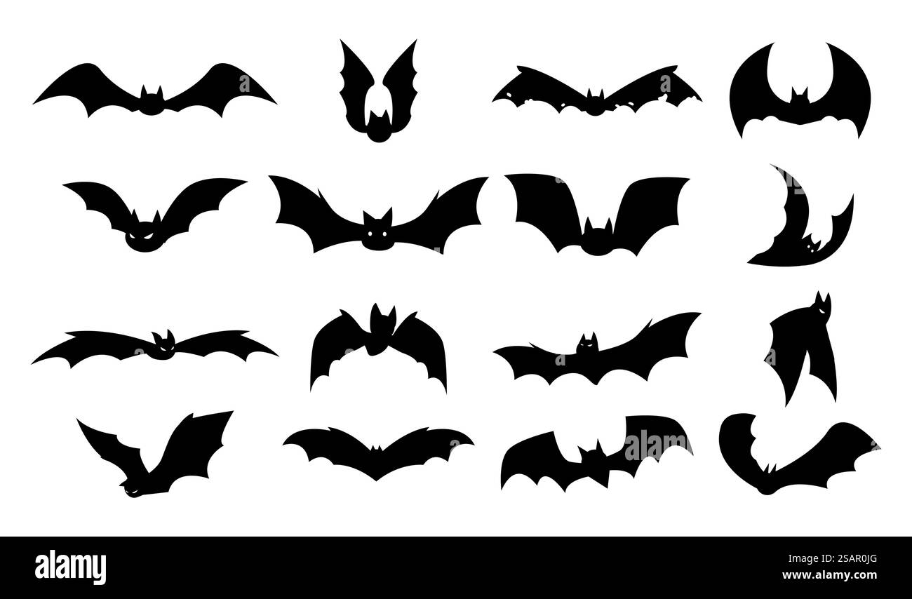 Bat silhouettes. Halloween flying night creatures shapes. Scary autumn ...