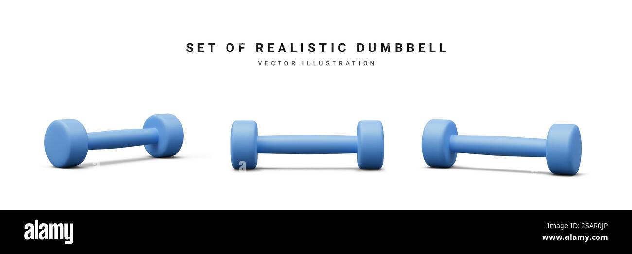 3d realistic set of blue dumbbells isolated on white background. Vector ...