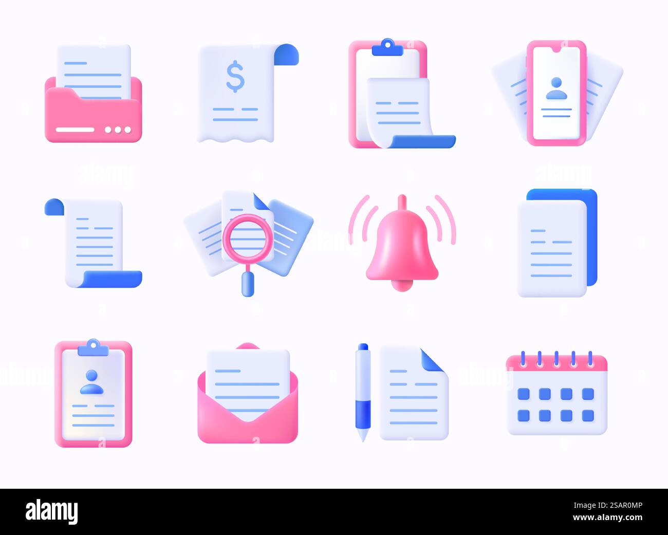 Realistic documents icon. 3D plastic contract form and white paper ...